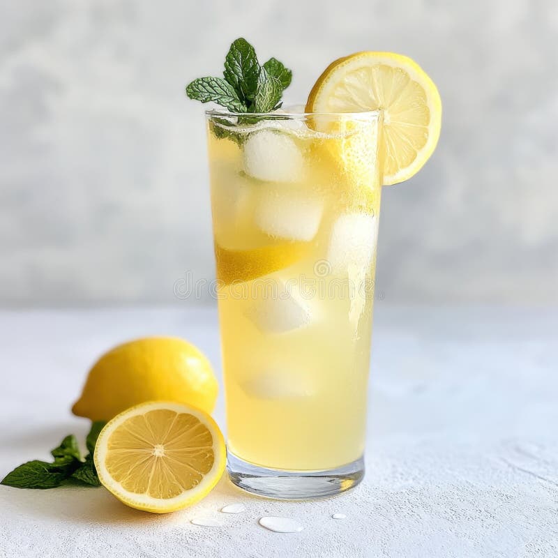National Lemonade Day Refreshing Lemonade with Ice and Mint in Tall ...