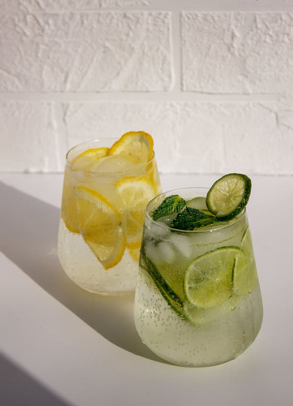 Refreshing Lemonade with Lime, Lemon, Mint, Ice. Stock Image - Image of ...