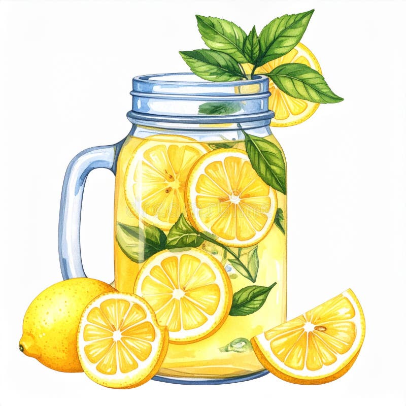 Refreshing Lemonade in Mason Jar with Lemons Stock Illustration ...