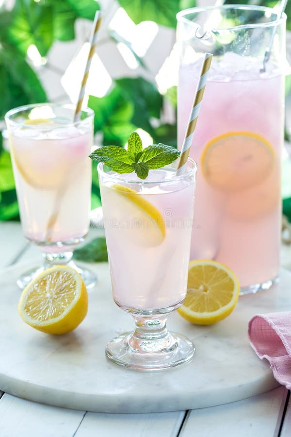 Refreshing Lemonade with Pink Lemonade Ice Cubes, Ready for Drinking ...