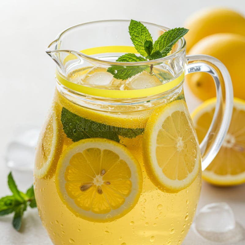 Refreshing Lemonade Pitcher with Lemon and Mint Stock Photo - Image of ...