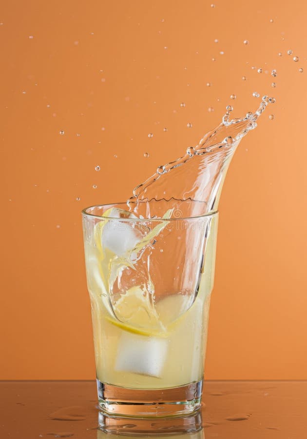 Refreshing Lemonade Splash in Glass with Ice Cubes Stock Illustration ...