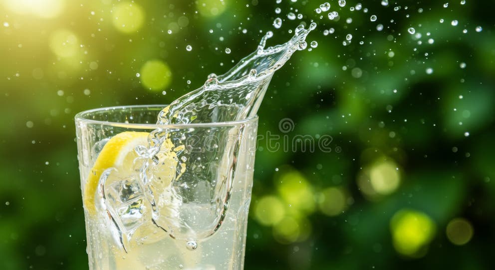 Refreshing Lemonade Splash in Glass with Lemon Slice Stock Illustration ...