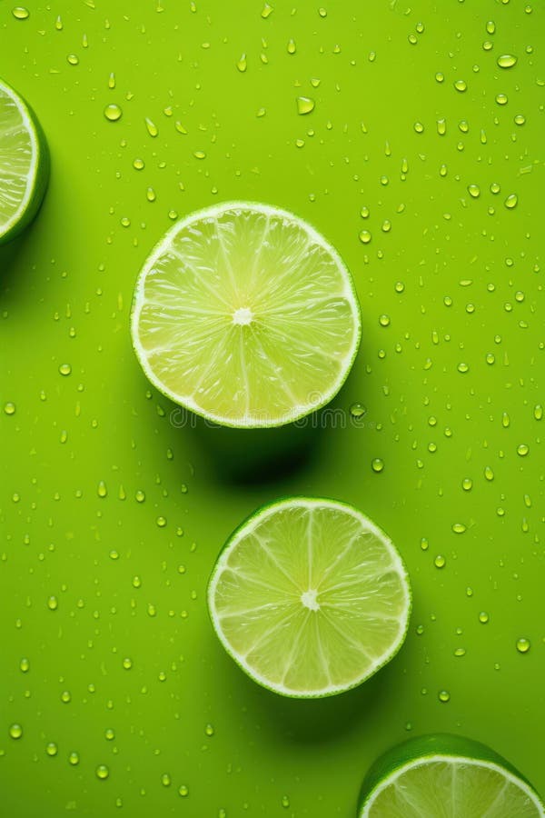 Refreshing Lime and Cut Lime on Green Background AI Generated Stock ...