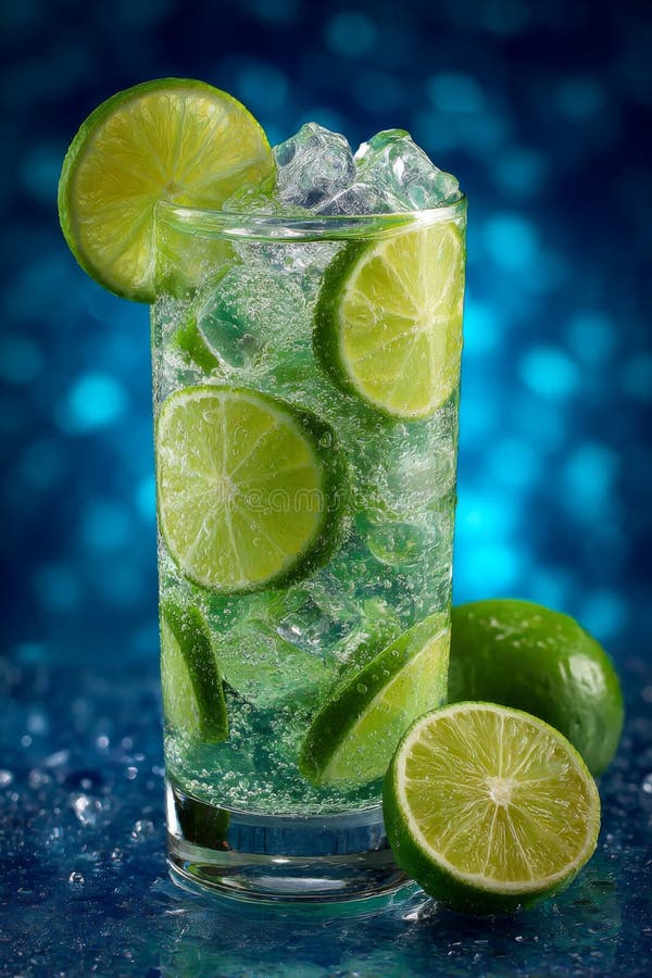Refreshing Lime Drink with Ice in Tall Glass Stock Illustration ...