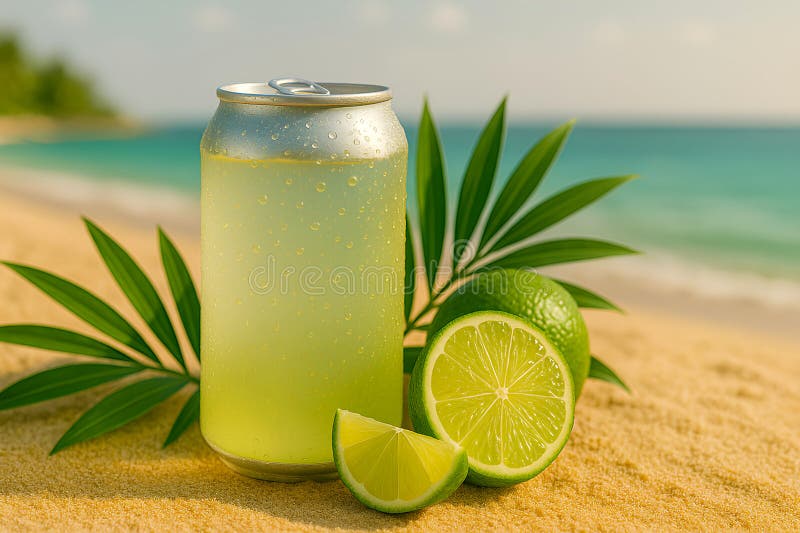 Refreshing Lime Drink with Tropical Beach Background Stock Illustration ...
