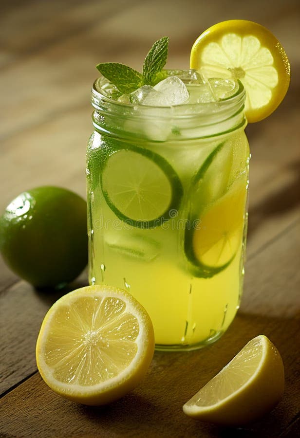 Refreshing Lime Lemonade with Lime Wedges on the Table. AI Generated ...