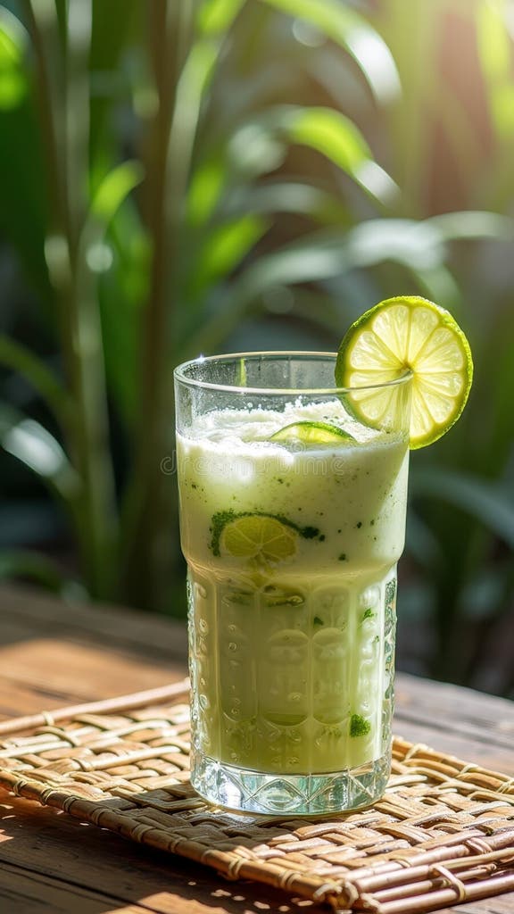 Refreshing Lime Mint Drink in Sunlit Glass on Woven Mat Outdoors Stock Image - Image of ...