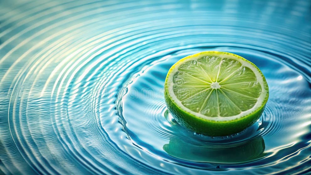 A Refreshing Lime Slice Gently Rests upon the Tranquil Surface of a ...