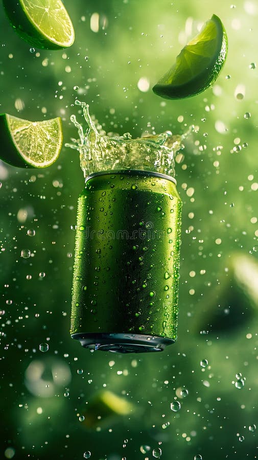 Refreshing Lime Soda Can in a Burst of Water Droplets. Generative Ai ...