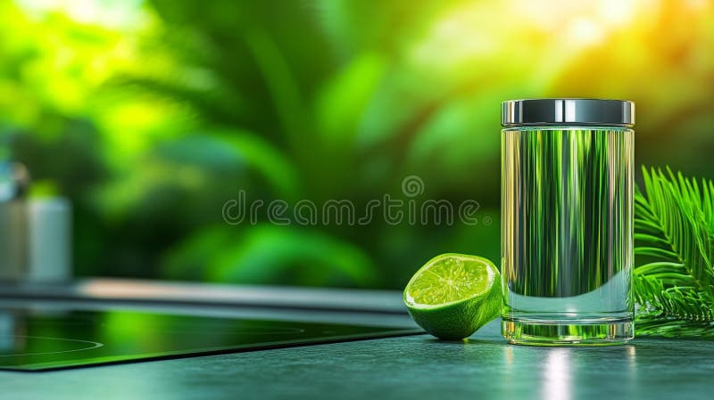 Refreshing Lime Water Filter with Natural Greenery in a Clean Kitchen ...