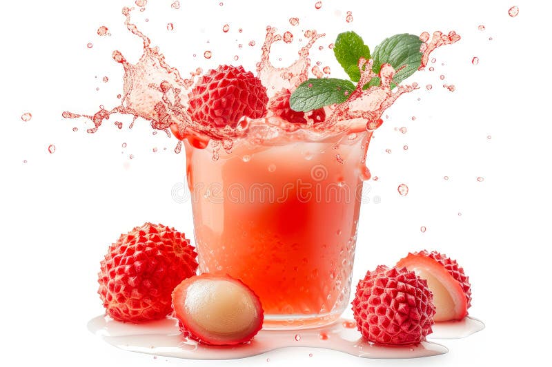 Refreshing Lychee Splash: White Background. Stock Illustration ...