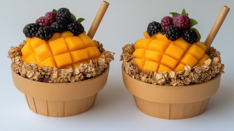 Refreshing Mango Berry Smoothie Bowls with Granola Topping Stock Photo ...