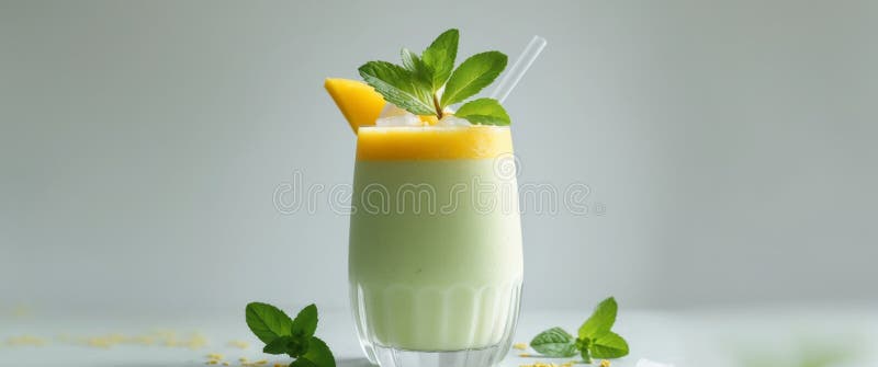 Refreshing Mango Coconut Water Smoothie with Mint and Toppings Stock ...