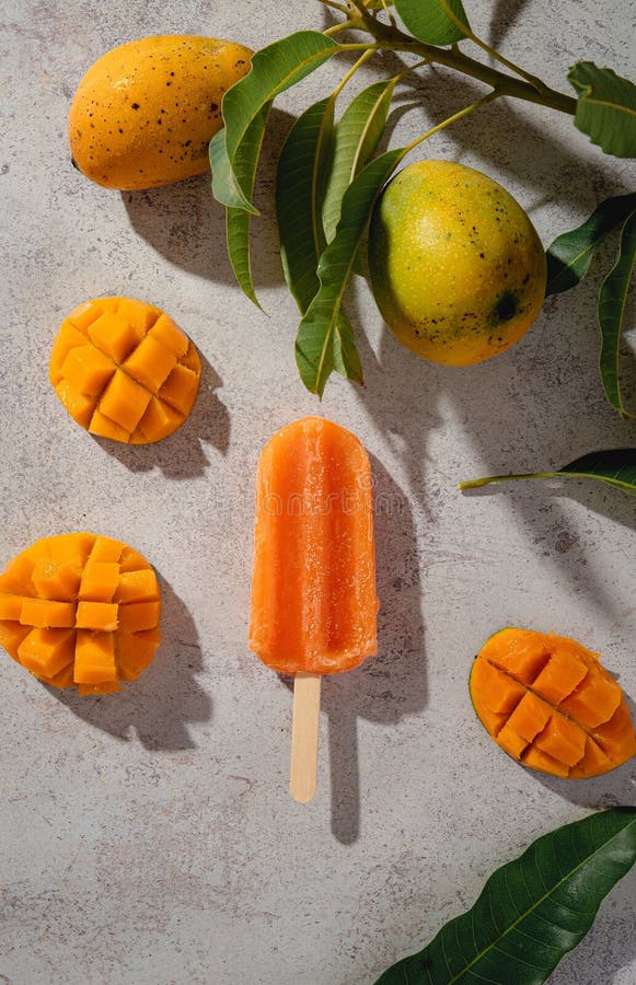 Refreshing mango ice cream stock image. Image of leaves - 277090957