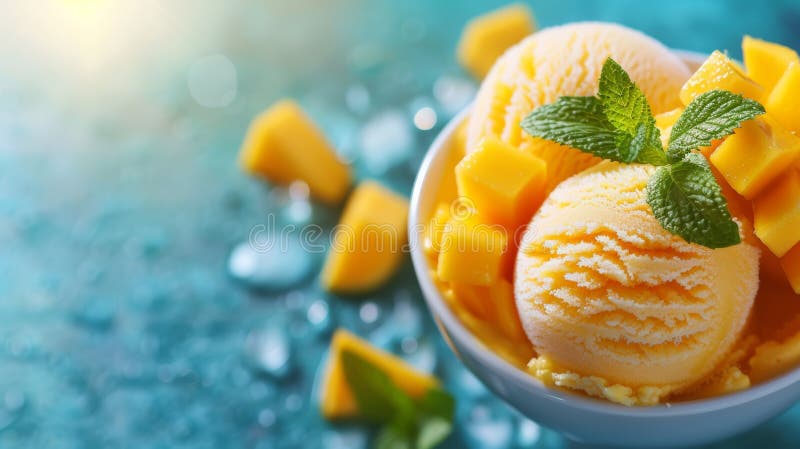 Refreshing Mango Ice Cream with Mint Stock Illustration - Illustration ...