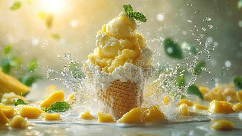 Mango Vanilla Ice Cream Dessert Water Splash Stock Photos - Free ...