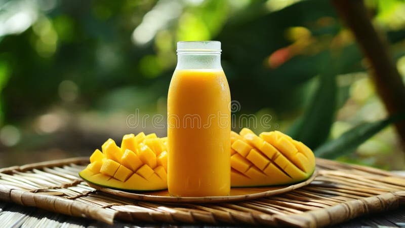 Refreshing Mango Juice and Fresh Mango Slices Displayed on a Wooden ...