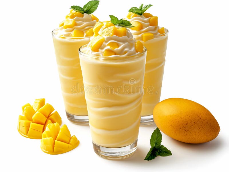 Refreshing Mango Lassi Served in Tall Glasses with Whipped Cream and ...
