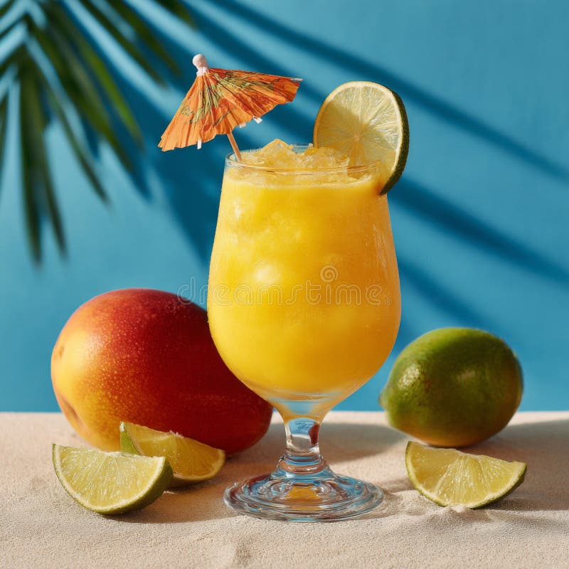 Refreshing Mango Lime Cocktail on Sandy Beach Stock Illustration ...