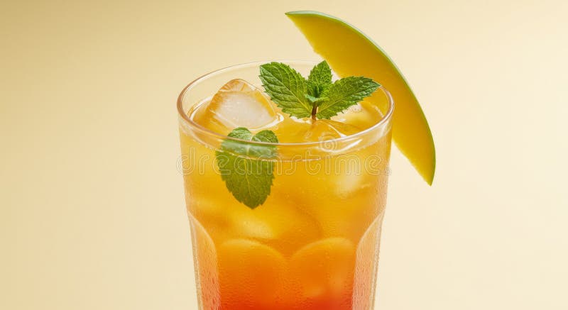 Refreshing Mango Mint Cocktail with Ice Cubes Stock Illustration - Illustration of citrus ...
