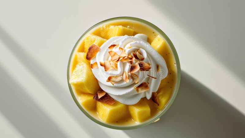 Refreshing Mango Pineapple Smoothie Topped with Cream and Coconut ...