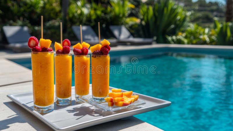 Refreshing Mango Raspberry Smoothies by Poolside Stock Illustration ...
