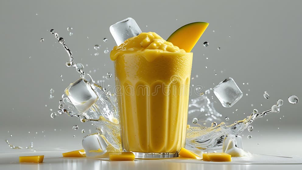 Refreshing Mango Smoothie with Ice and Splash Effect Stock Illustration ...
