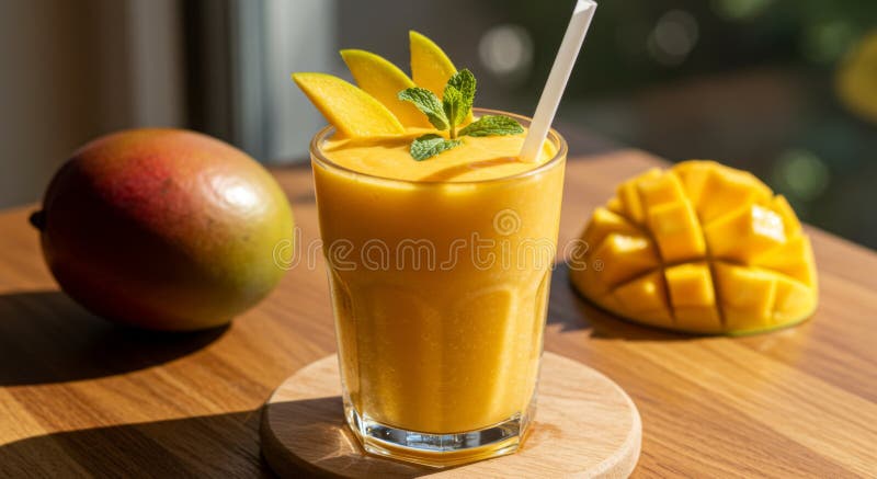 Refreshing Mango Smoothie in Sunlight Stock Illustration - Illustration of drink, lunch: 384412431