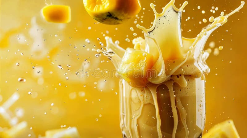 Refreshing Mango Splash, Ripe Mango Blending into a Milkshake with a ...