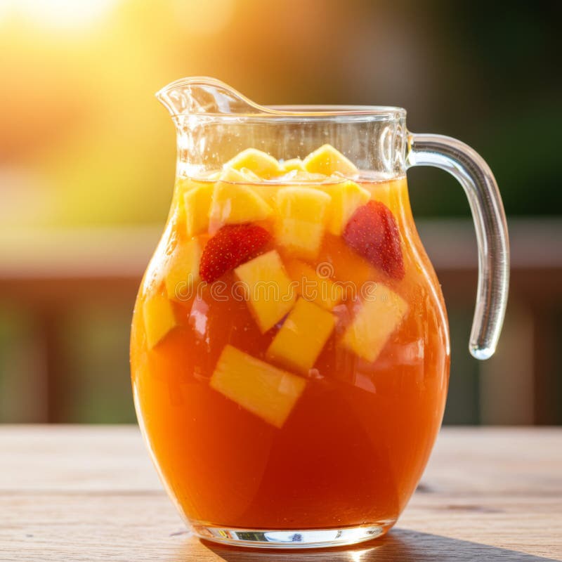 Refreshing Mango Strawberry Fruit Punch in Glass Pitcher Stock ...