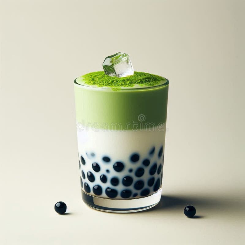 Refreshing Matcha Boba Tea Close Up.. Stock Illustration - Illustration ...