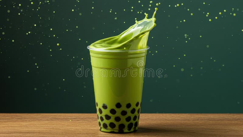 Refreshing Matcha Bubble Tea Splash Stock Illustration - Illustration ...