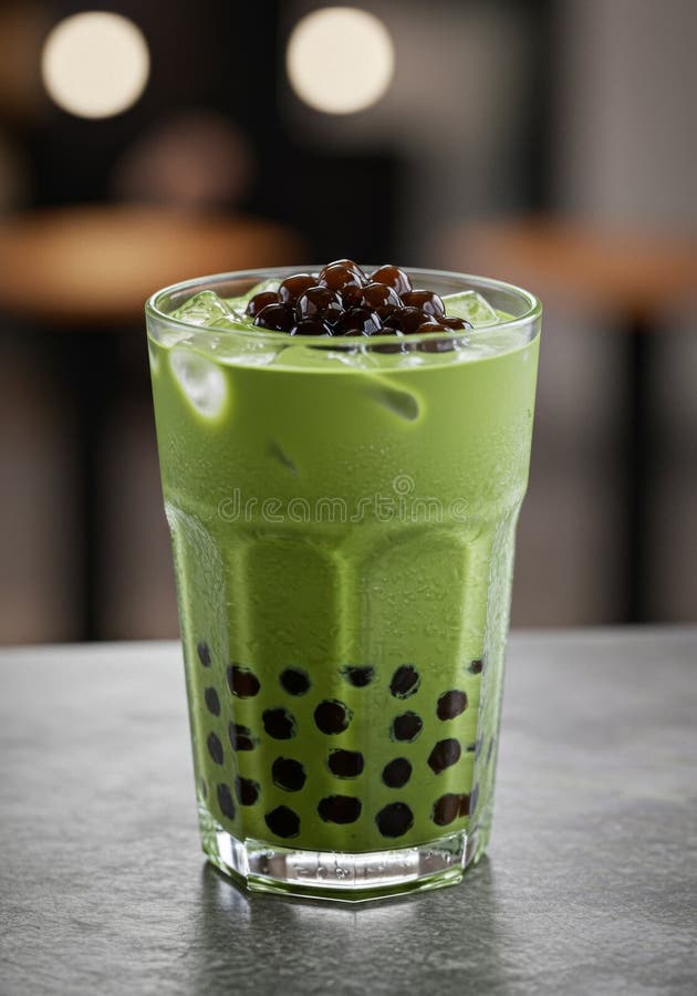 Refreshing Matcha Bubble Tea with Tapioca Pearls Stock Illustration ...