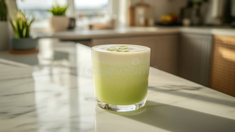 Refreshing Matcha Green Tea Latte on Modern Kitchen Counter Stock Image ...