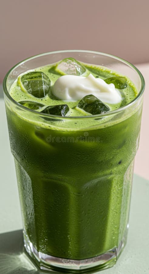 Refreshing Matcha Ice Drink with Yogurt Topping Stock Illustration - Illustration of summer ...