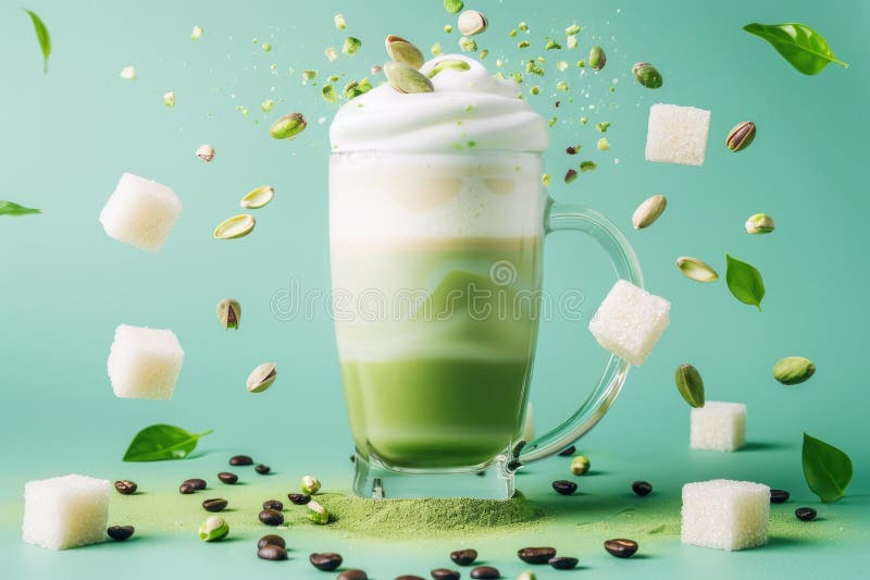 Refreshing Matcha Tea with Floating Green Leaves for Wellness and ...