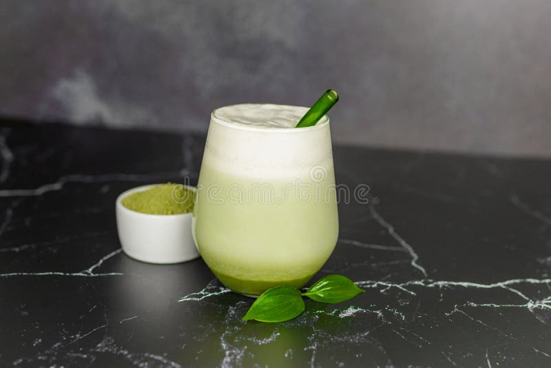 Refreshing Matcha Latte with Powder or Matcha with Milk. Stock Photo ...