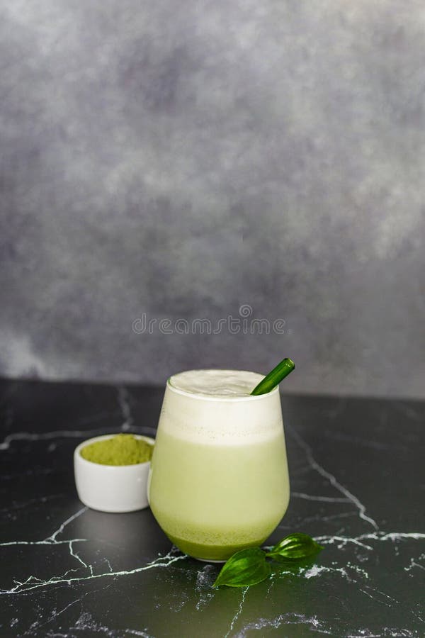 Refreshing Matcha Latte with Powder or Matcha with Milk. Stock Photo ...