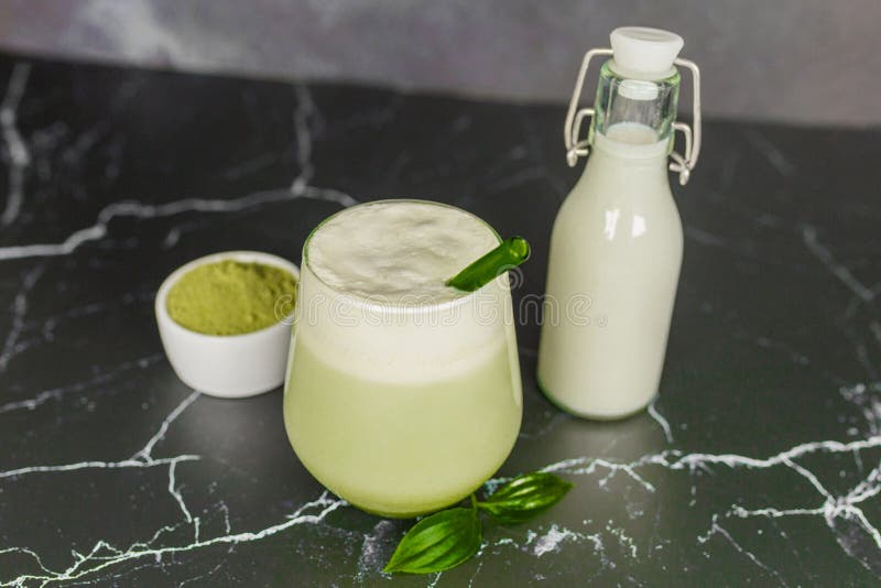 Refreshing Matcha Latte with Powder or Matcha with Milk. Stock Image ...
