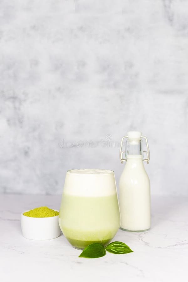 Refreshing Matcha Latte with Powder or Matcha with Milk. Stock Image ...