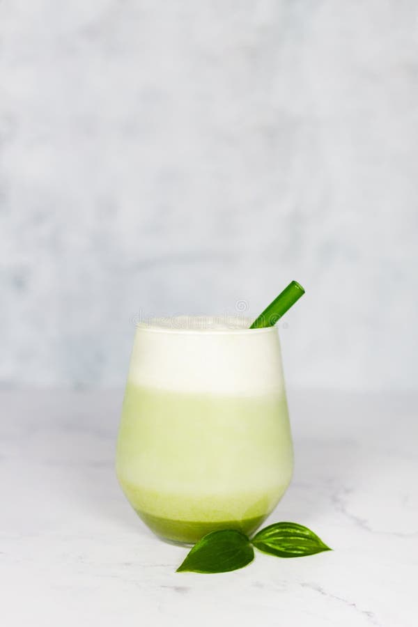 Refreshing Matcha Latte with Powder or Matcha with Milk. Stock Photo ...