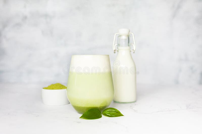Refreshing Matcha Latte with Powder or Matcha with Milk. Stock Photo ...