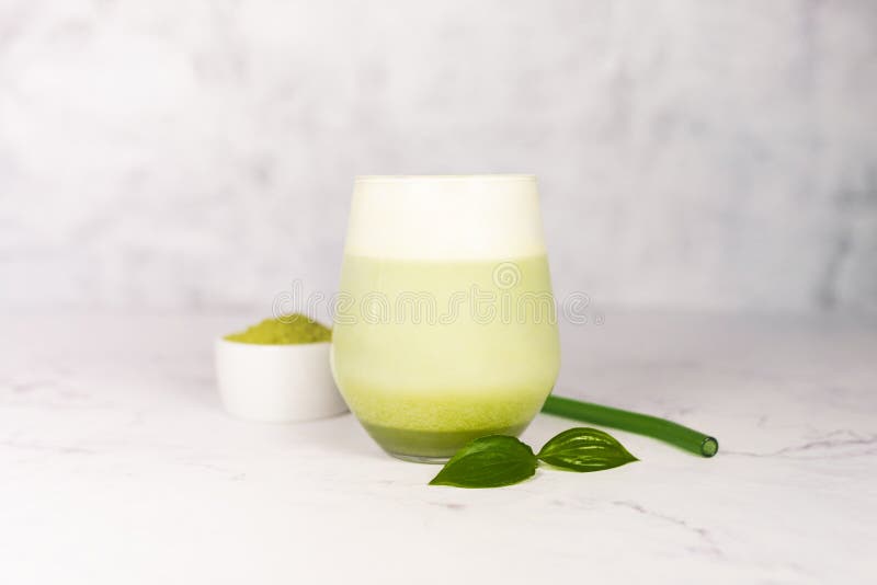 Refreshing Matcha Latte with Powder or Matcha with Milk. Stock Image ...