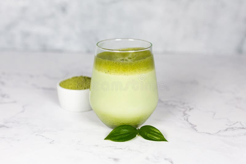 Refreshing Matcha Latte with Powder or Matcha with Milk. Stock Photo ...