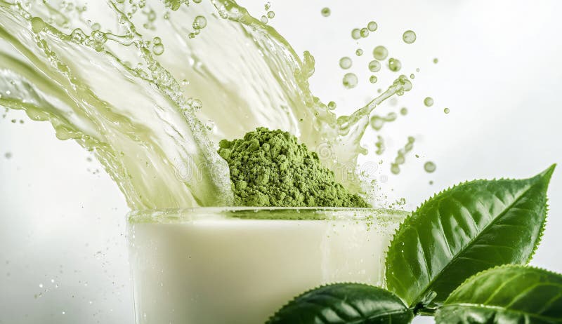 Refreshing Matcha Milk Splash: Green Tea Powder in High Quality Image ...