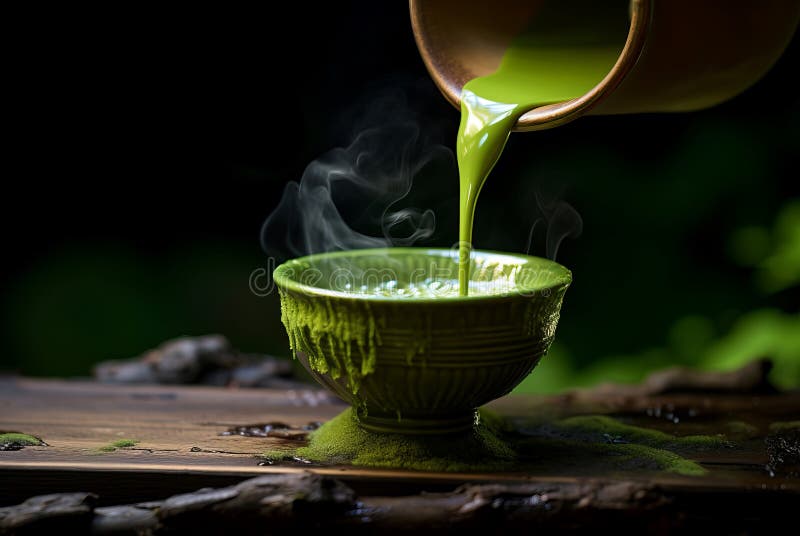 Refreshing Matcha Tea with Floating Green Leaves for Wellness and ...