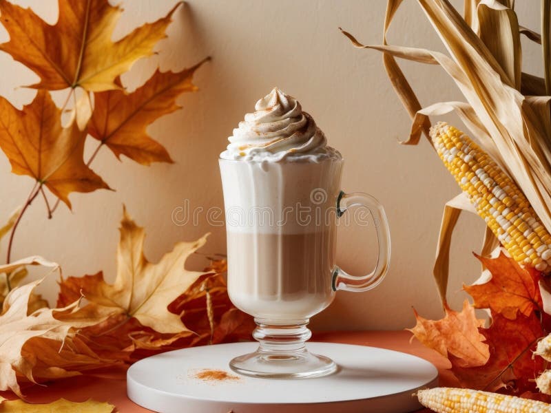 Refreshing Milkshake with Autumn Leaves and Corn Backdrop. Stock Photo ...
