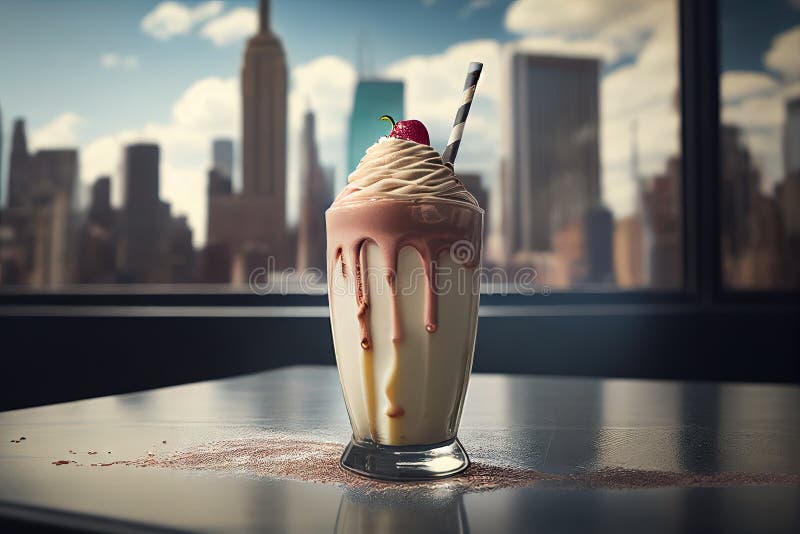 Refreshing Milkshake on Glass Table. Generative AI. Stock Illustration ...