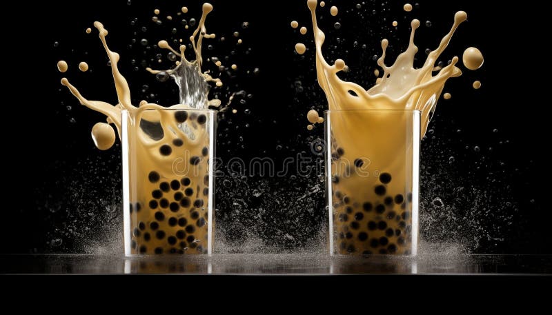 Refreshing Milkshake Pouring into Glass, Splashing with Abstract ...